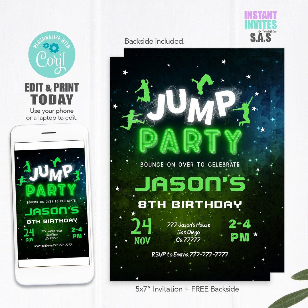 Jump Invitation, Jump Invites, Instant Download Jump Invitations ...