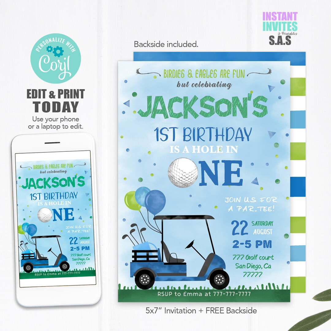 Golf Invitation, Golf Invites, Instant Download First Birthday Golf ...