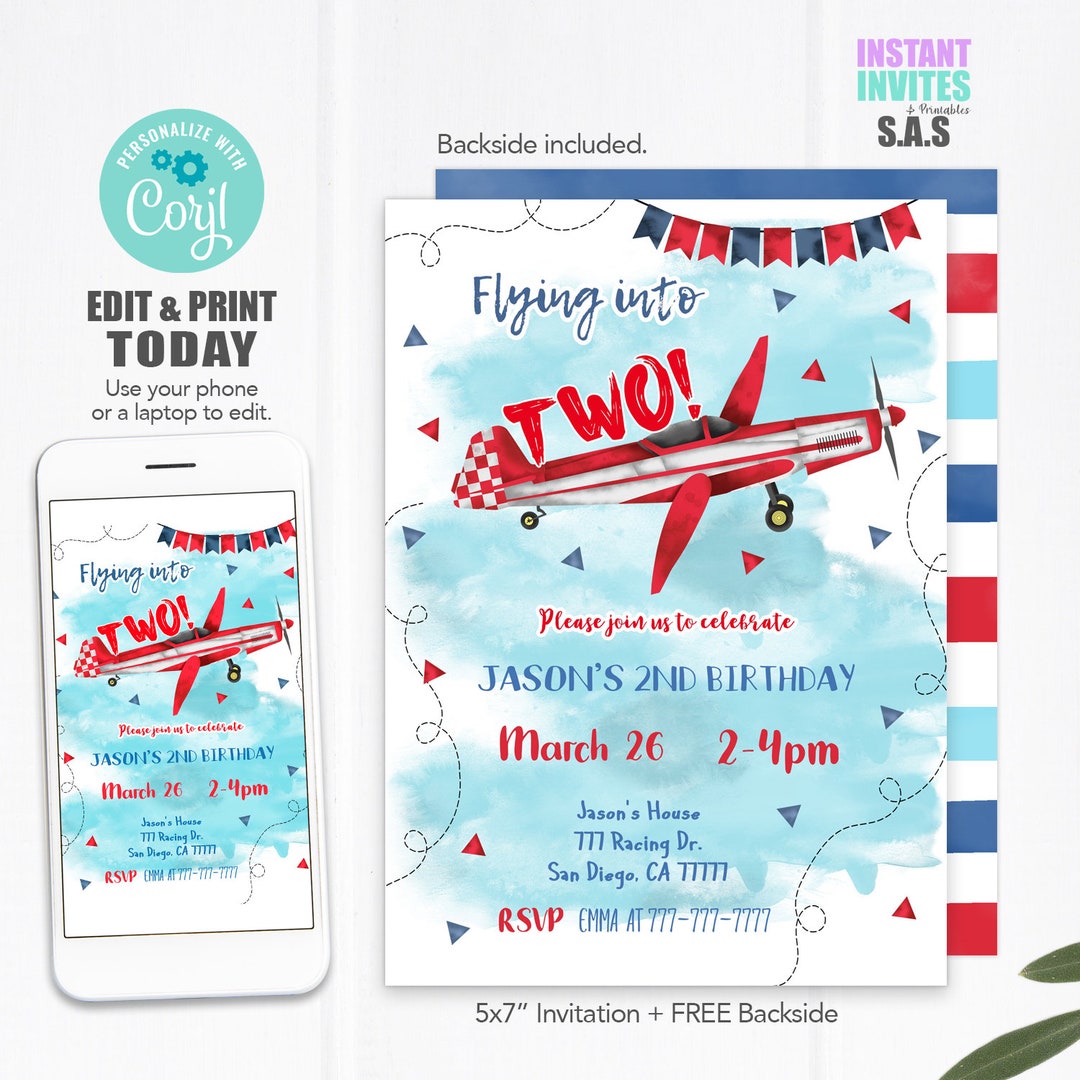 Airplane Invitation, Airplane Invites, Instant Download Airplane ...