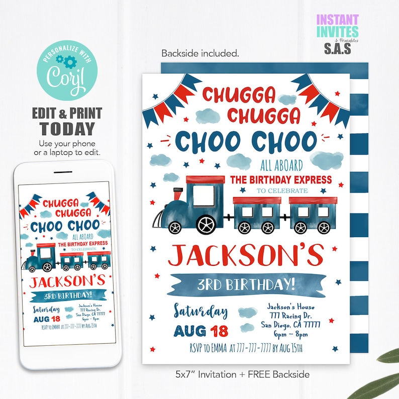 Train Invitation Train Invites Instant Download Train | Etsy