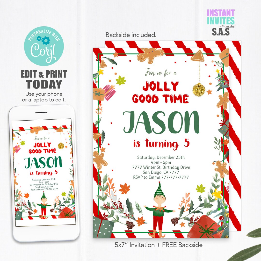 Elf Birthday Invitation: Christmas Party Invites (instant Download ...