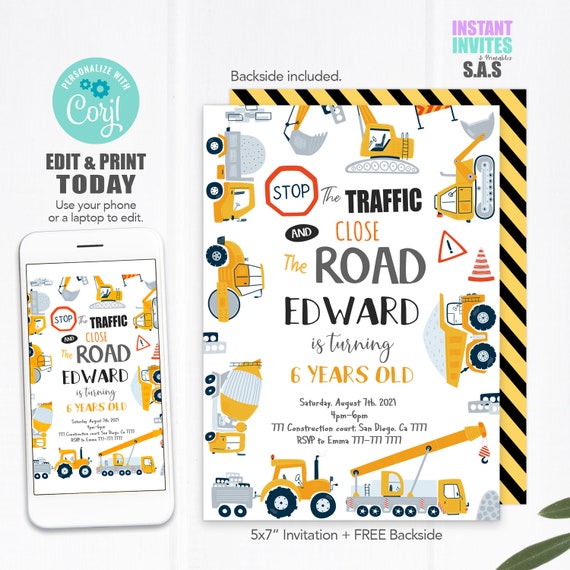 Construction Invitation Construction Invites Instant - Etsy