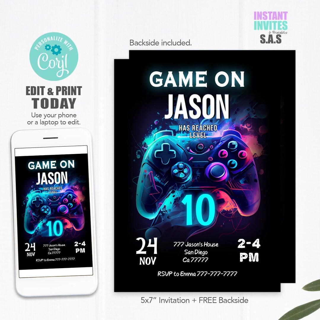 Video Games Invitation, Video Games Invite, Editable Video Games ...