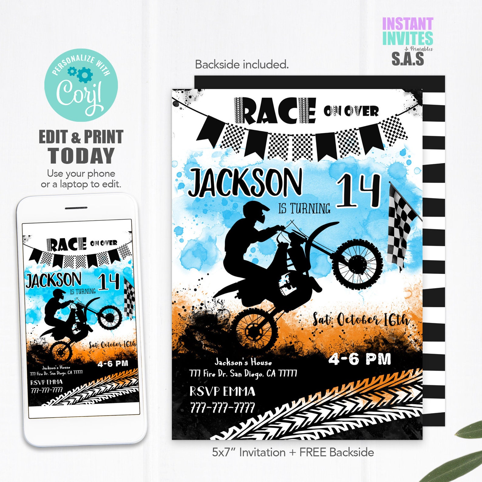 Bike Party Invitation Dirt Bike Invites Instant Download - Etsy