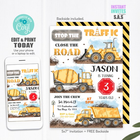 Construction Invitation Construction Invites Instant | Etsy