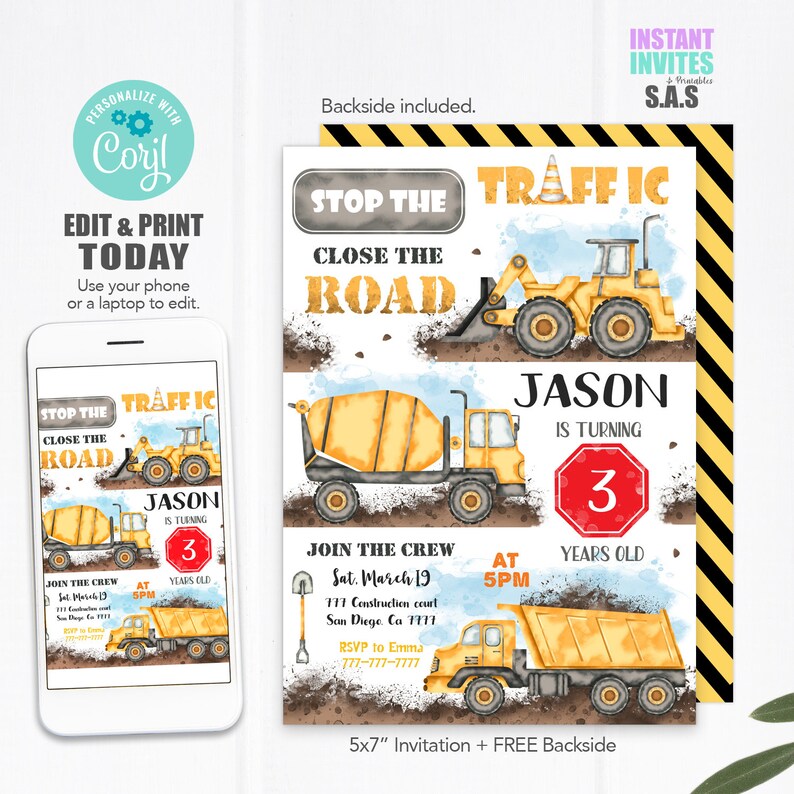 Construction Invitation Construction Invites Instant - Etsy