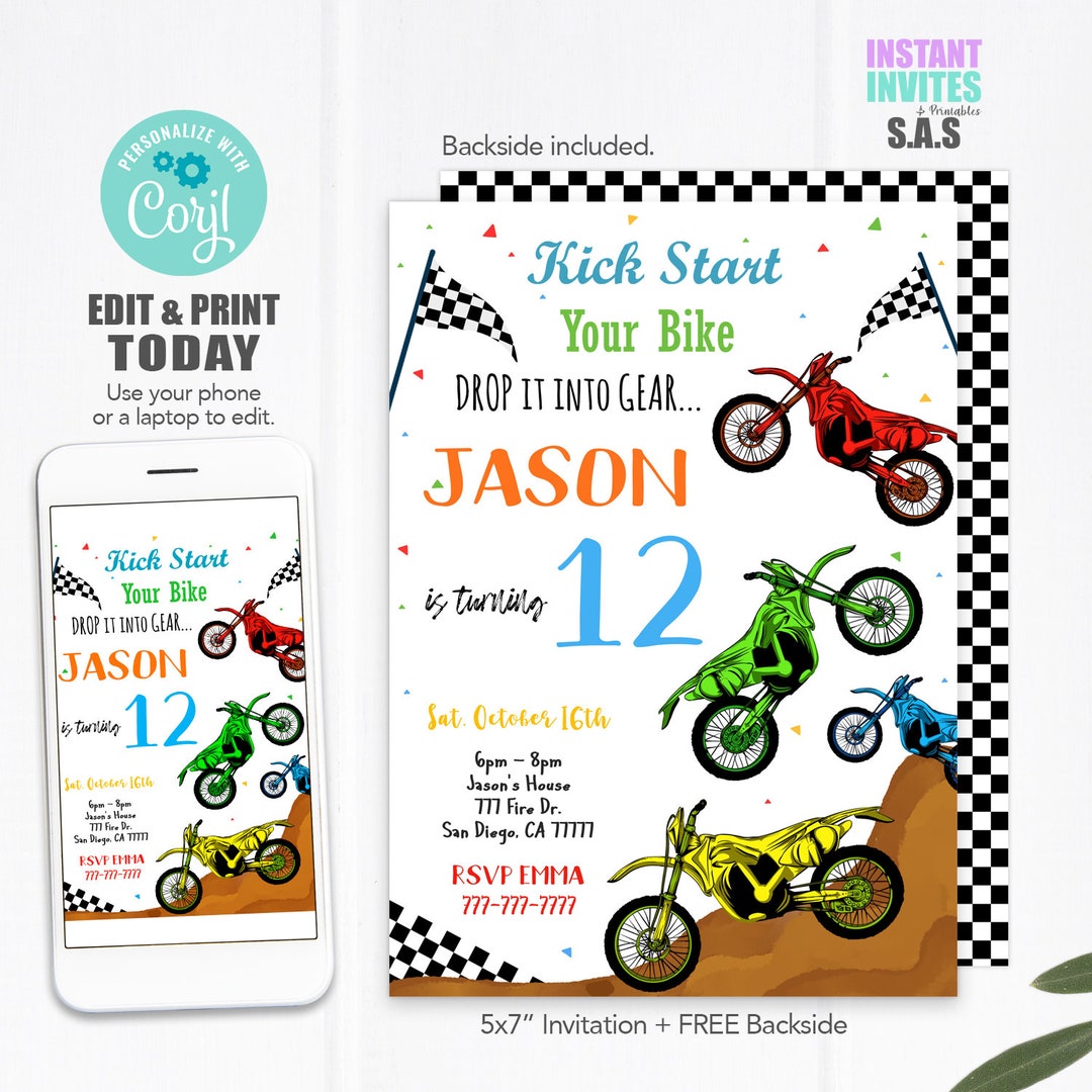 Bike Party Invitation, Dirt Bike Invites, Instant Download Dirt Bike ...