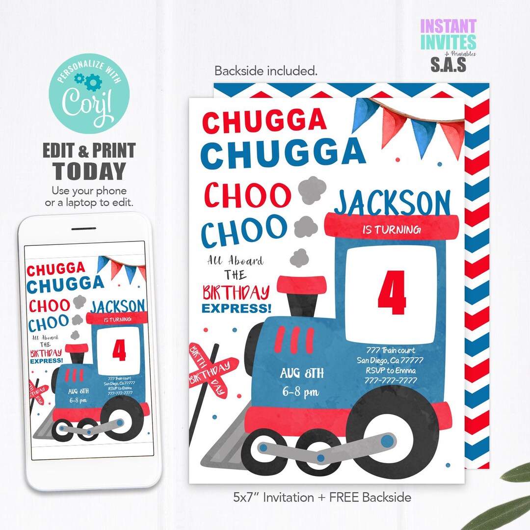 Train Birthday Invitation, Train Invites, Instant Download Train ...