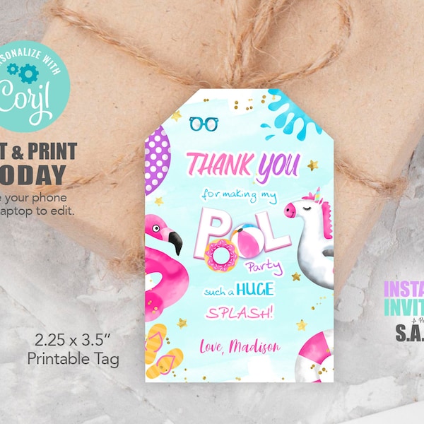 Pool Party Favor Tag - Etsy