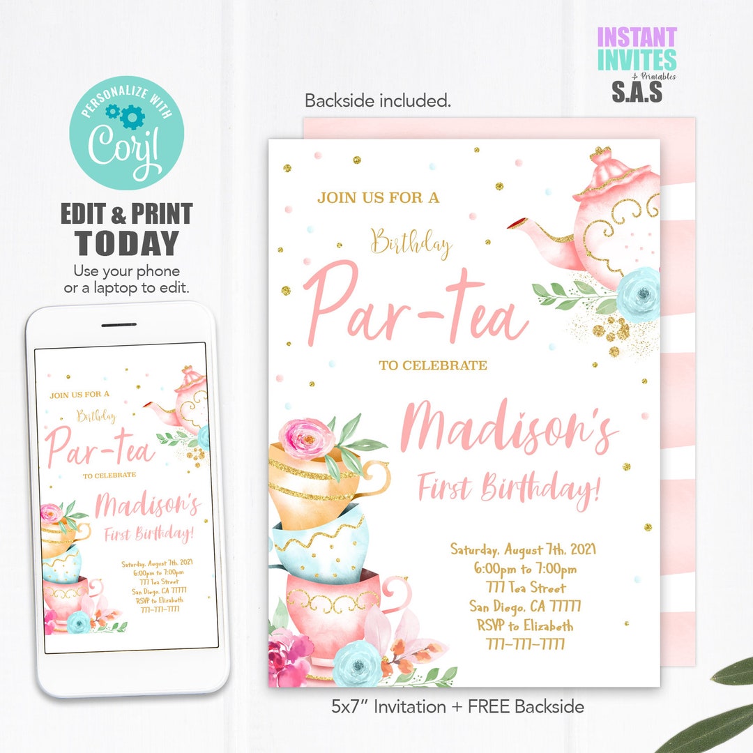 Tea Party Invitation, Tea Party Invite, Instant Download Tea Party ...