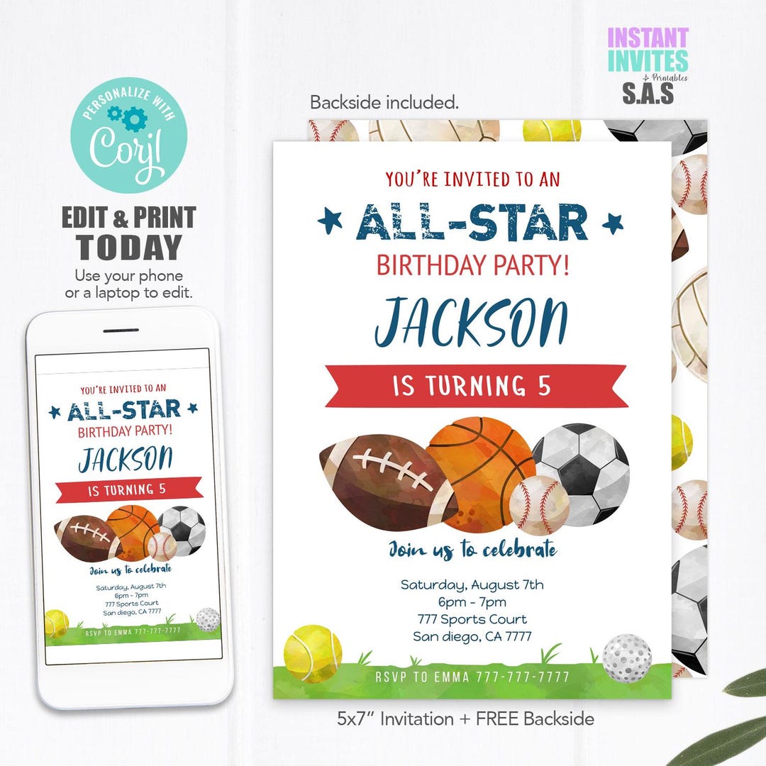 Sports Invitation, Sports Birthday Invitation, Sports Party Invite ...