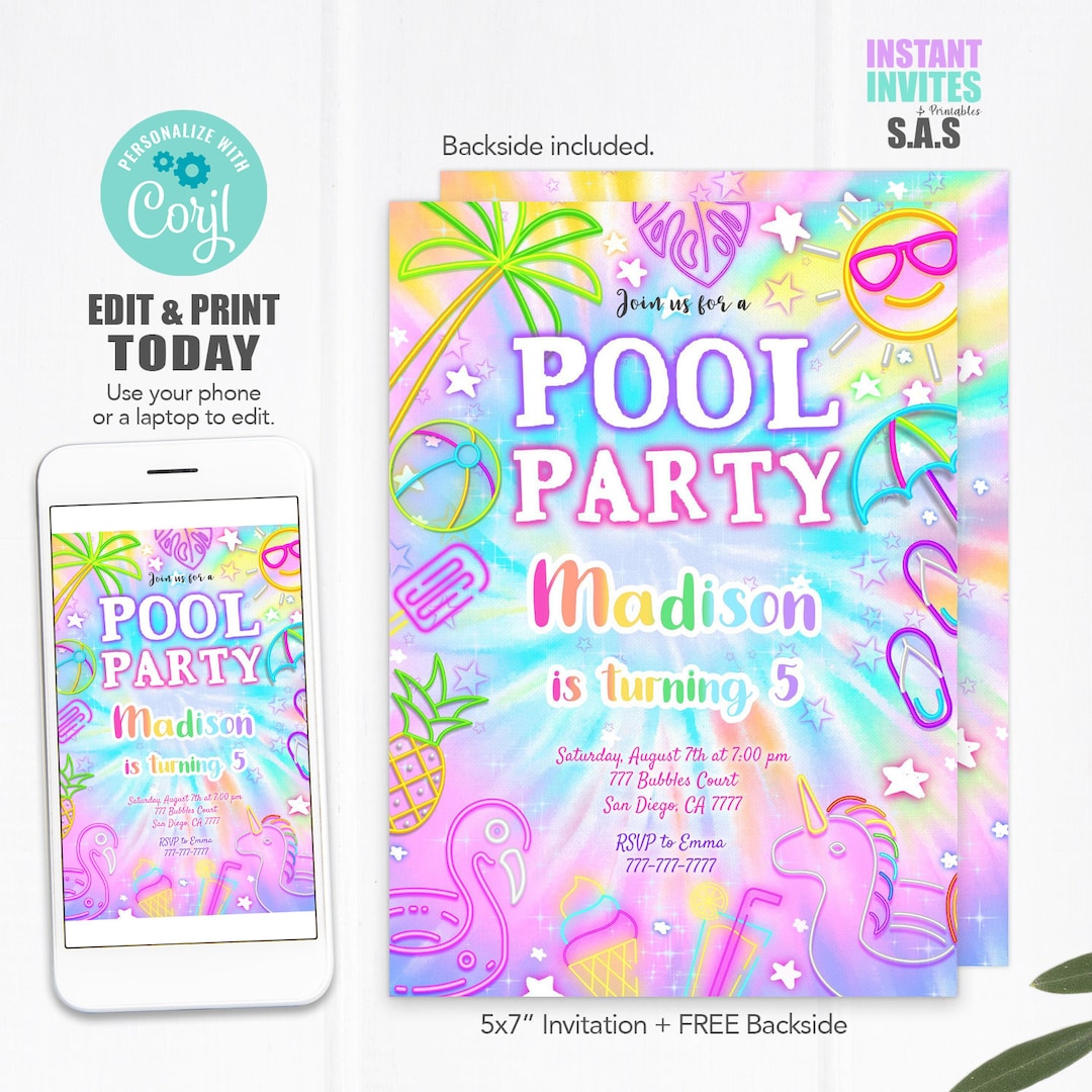 Pool Party Invitation, Pool Invitation, Instant Download Pool Party ...