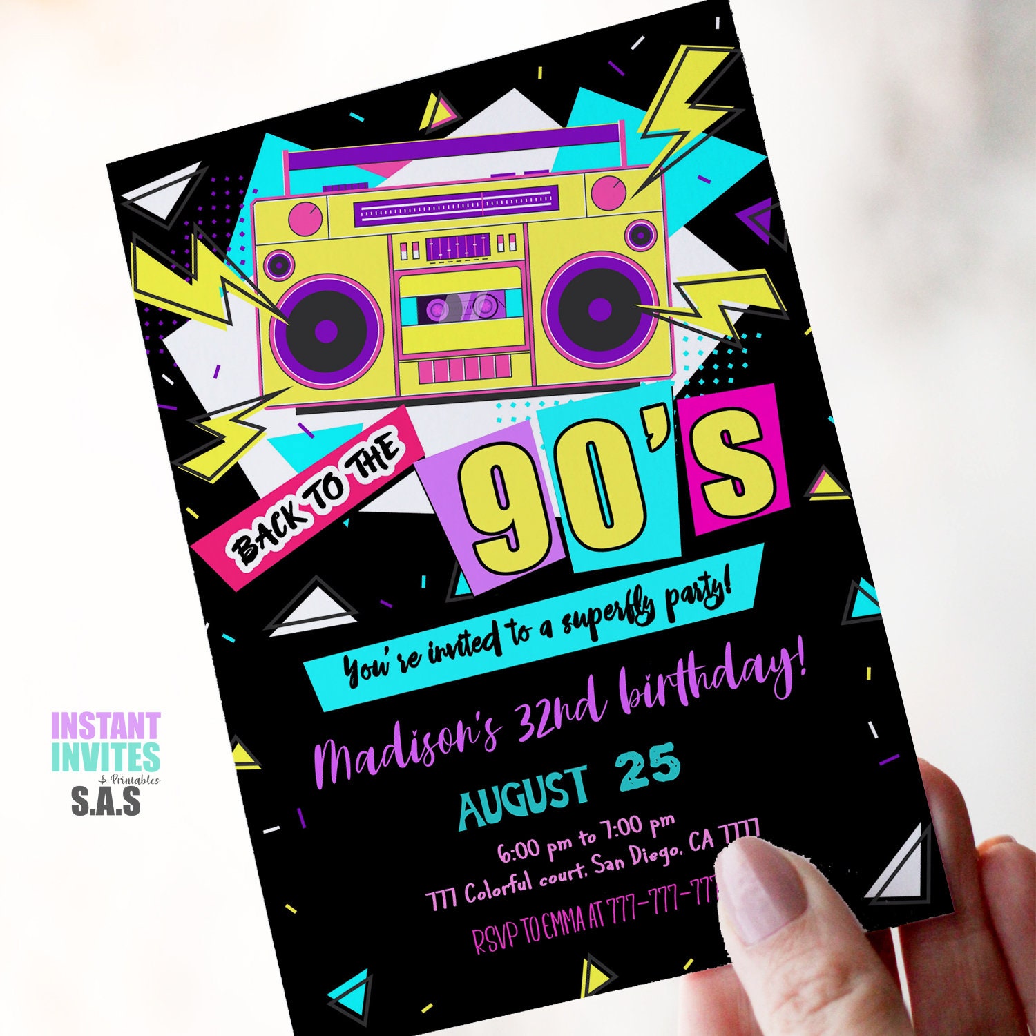 90s Birthday Party Invitation: Retro Boombox Design (instant Download ...