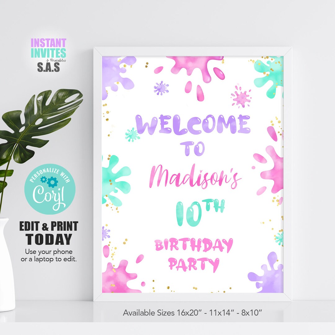 Slime Party Welcome Sign, Slime Birthday Sign, Slime704 - Etsy