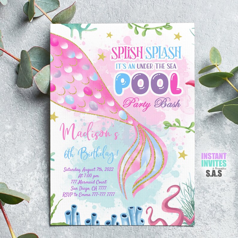 Pool Party Mermaid Invitation Mermaid Invites Instant - Etsy