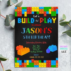 Building Blocks Invitation, Blocks Birthday Invites, Instant Download ...