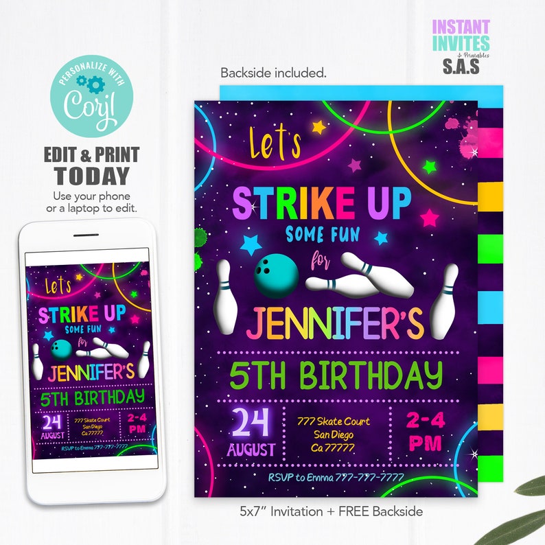 Bowling Invitation Bowling Invites Instant Download Bowling | Etsy