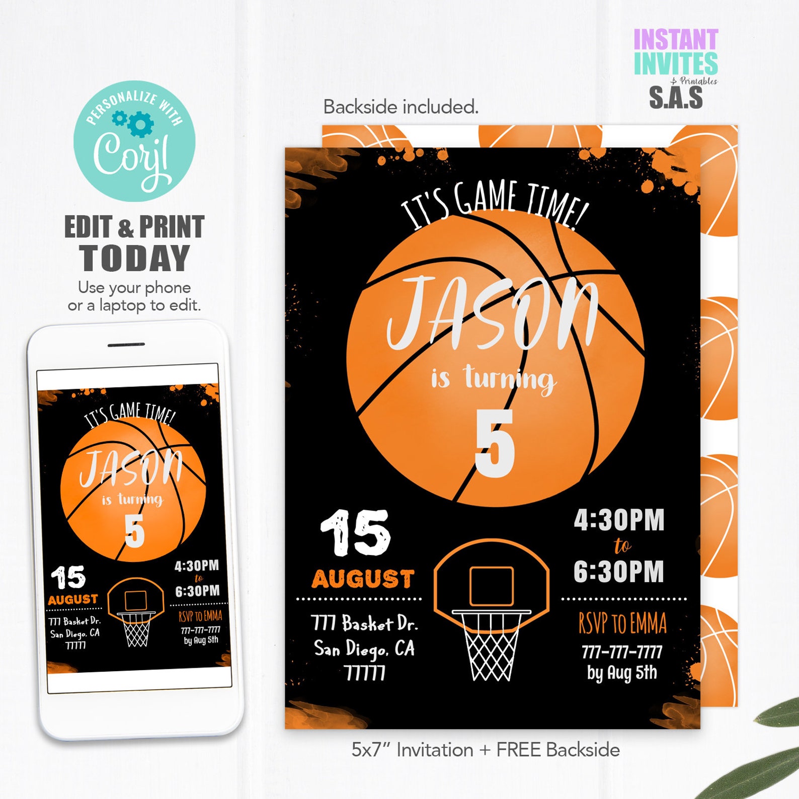 Basketball Invitation Basketball Invites Instant Download | Etsy