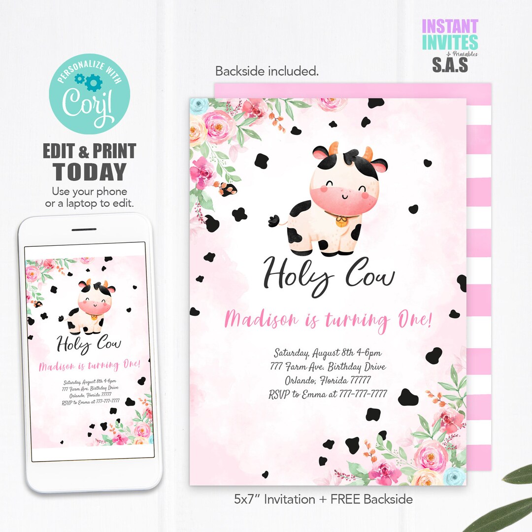 Cow Invitation, Cow Invites, Instant Download Cow Invitations, Cow712 ...