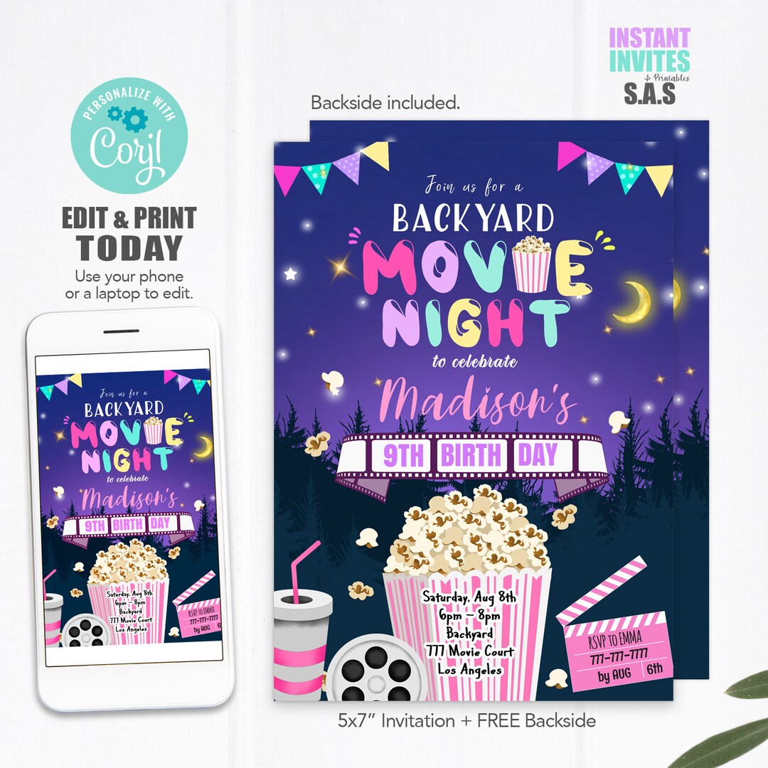 Movie Night Invitation, Movie Night Invites, Instant Download Movie ...