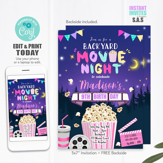 Movie Night Invitation Movie Night Invites Instant Download | Etsy