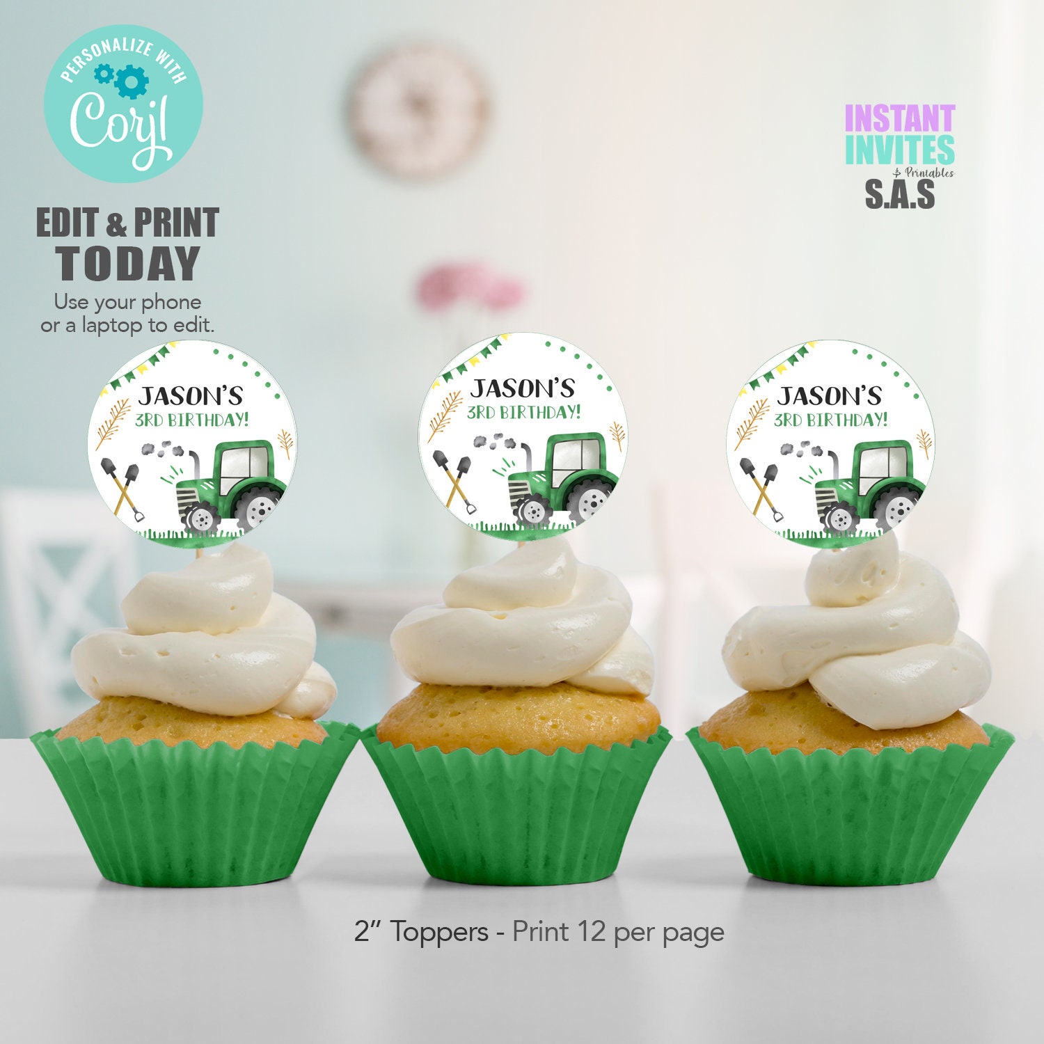 Tractor Toppers Tractor Cupcake Toppers Tractor Round - Etsy