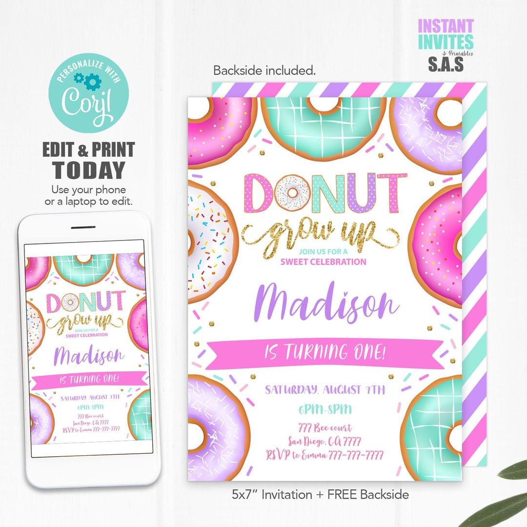 Donut Birthday Invitation, Donuts Invites, Donut Party Invitation ...