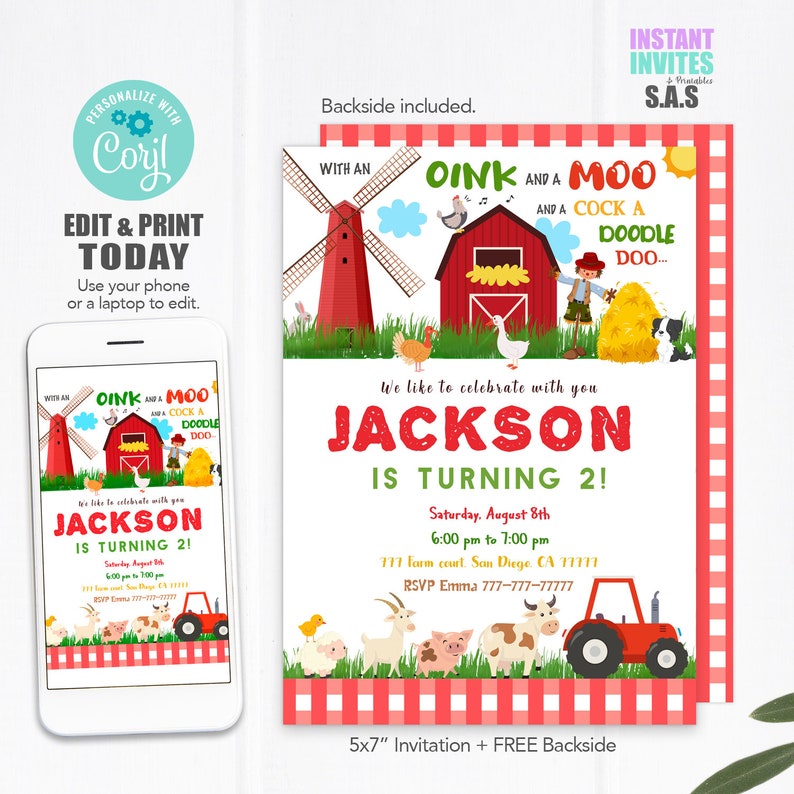 Editable Farm Animals Invitation: Instant Download Farm Birthday Invite ...