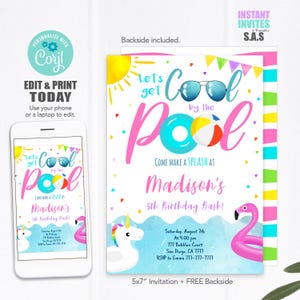 Pool Invitation, Pool Party Invite, Pool Birthday Invitation, Instant ...