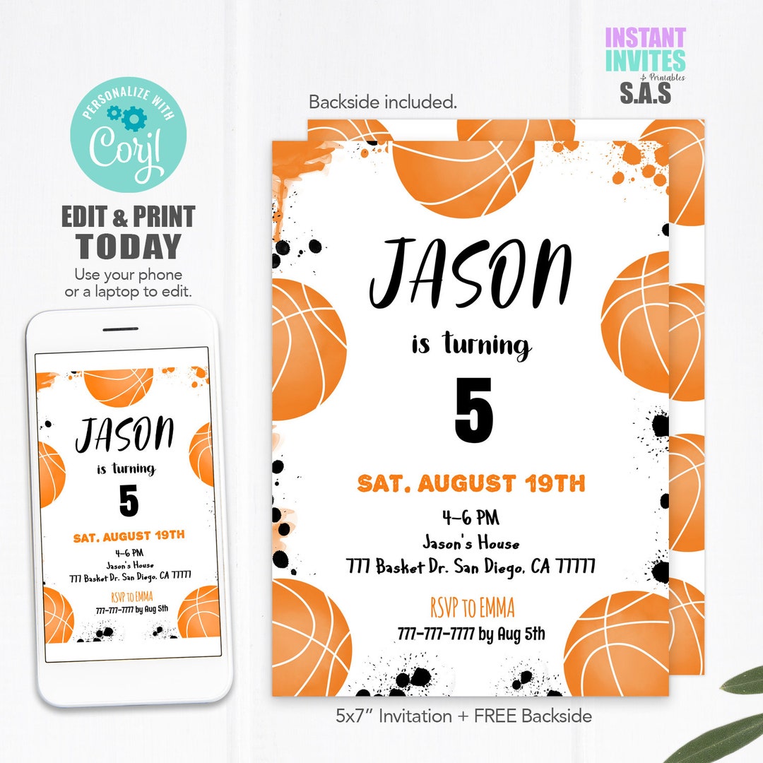 Basketball Invitation, Basketball Invites, Instant Download Basketball ...