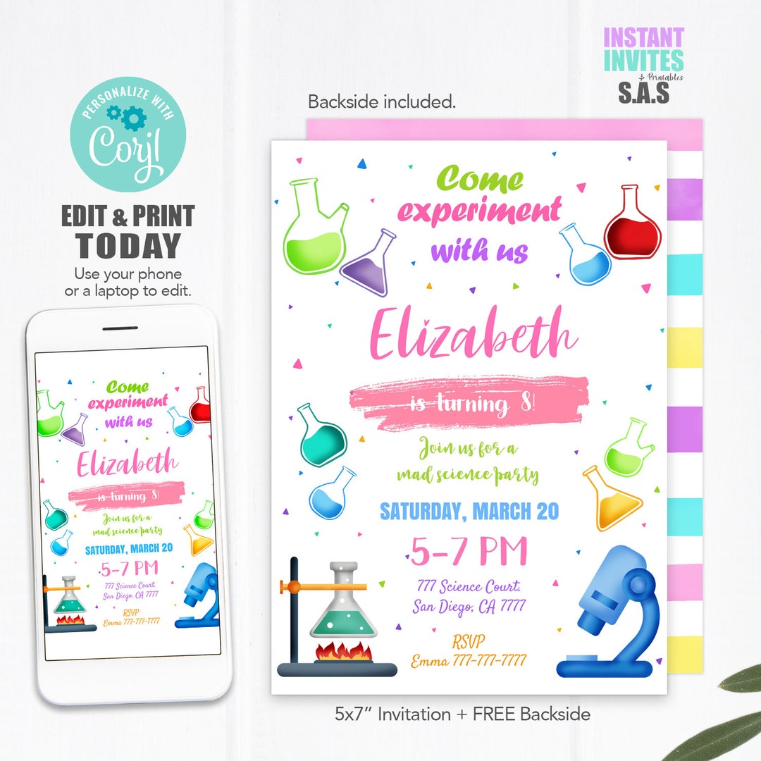 Science Invitation, Science Invites, Instant Download Science ...
