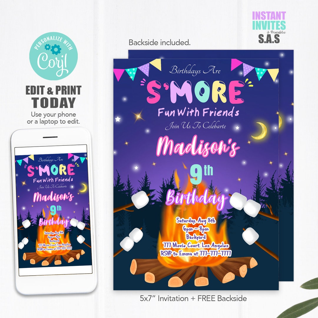 Smore Invitation, Smore Invites, Instant Download Smore Birthday ...