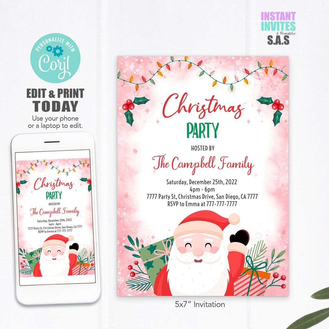 Editable Christmas Party Invitation: Santa Design (digital Download) - Etsy