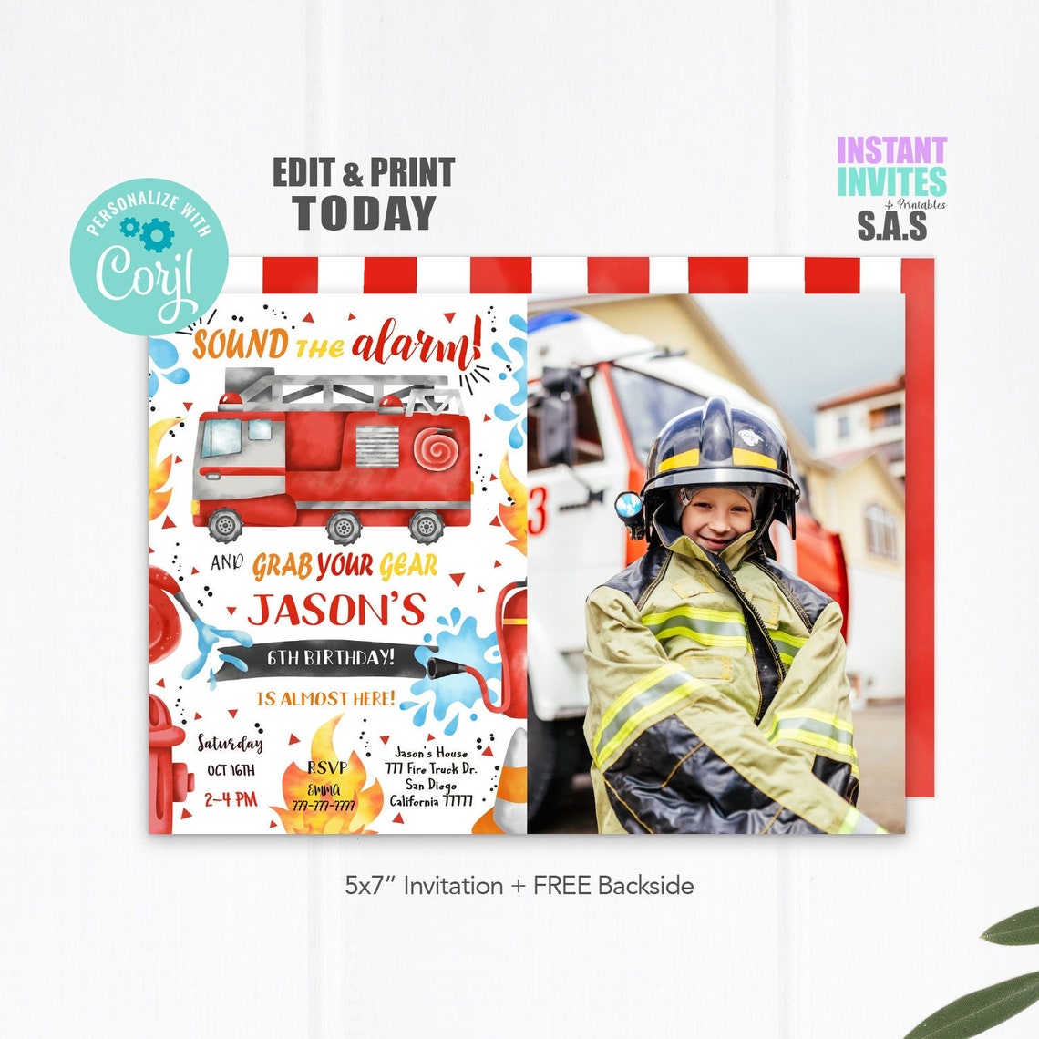 Editable Fire Truck Invitation Fire Truck Picture Invites - Etsy