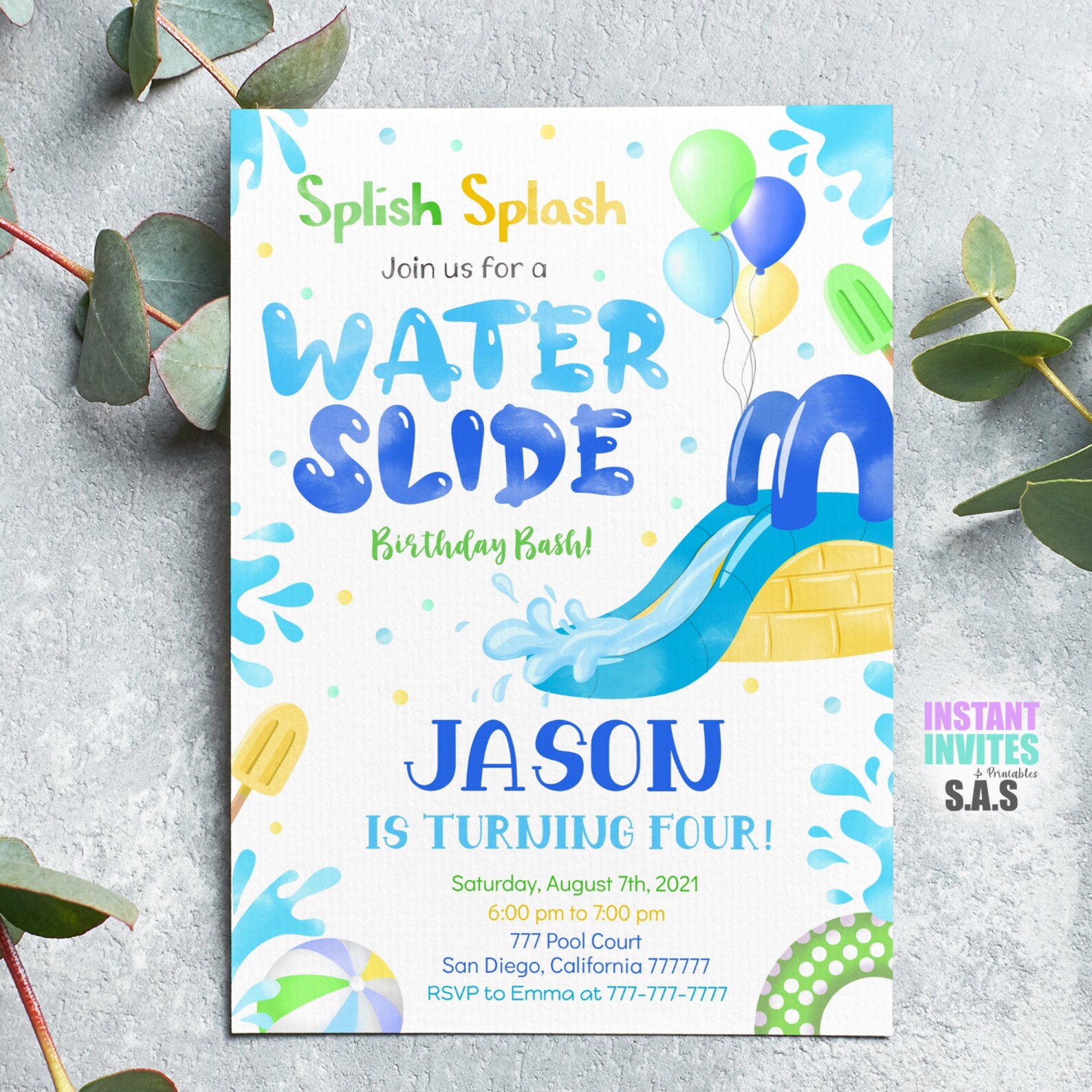 Water Slide Invitation Water Slide Invites Instant Download - Etsy