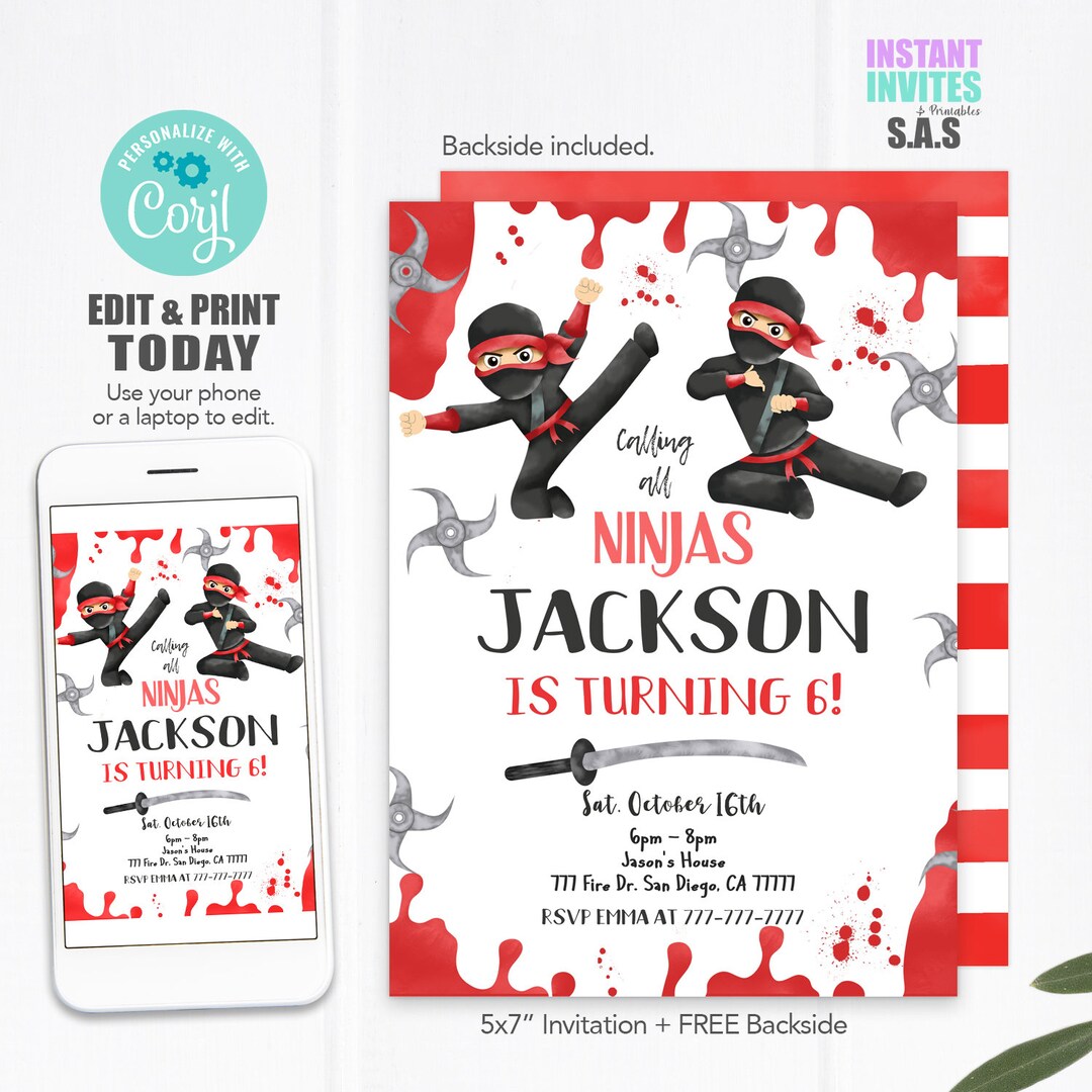 Ninja Invitation, Ninja Birthday Invites, Instant Download Ninja Party ...