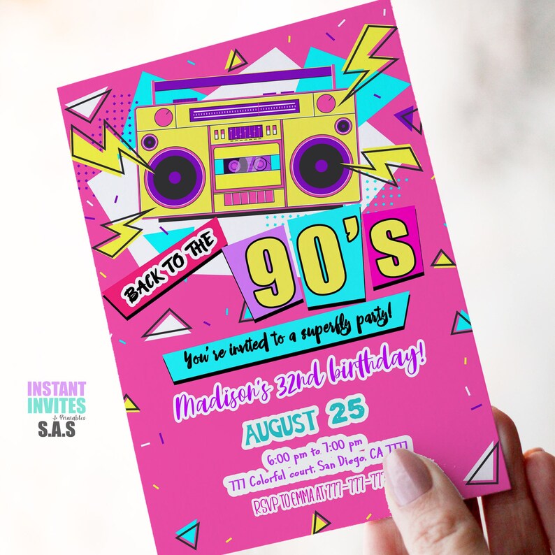90s Invitation 90s Invites Instant Download 90s Invitations - Etsy