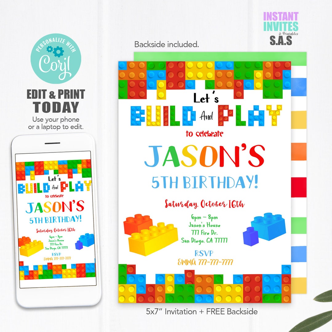 Building Blocks Invitation, Blocks Birthday Invites, Instant Download ...