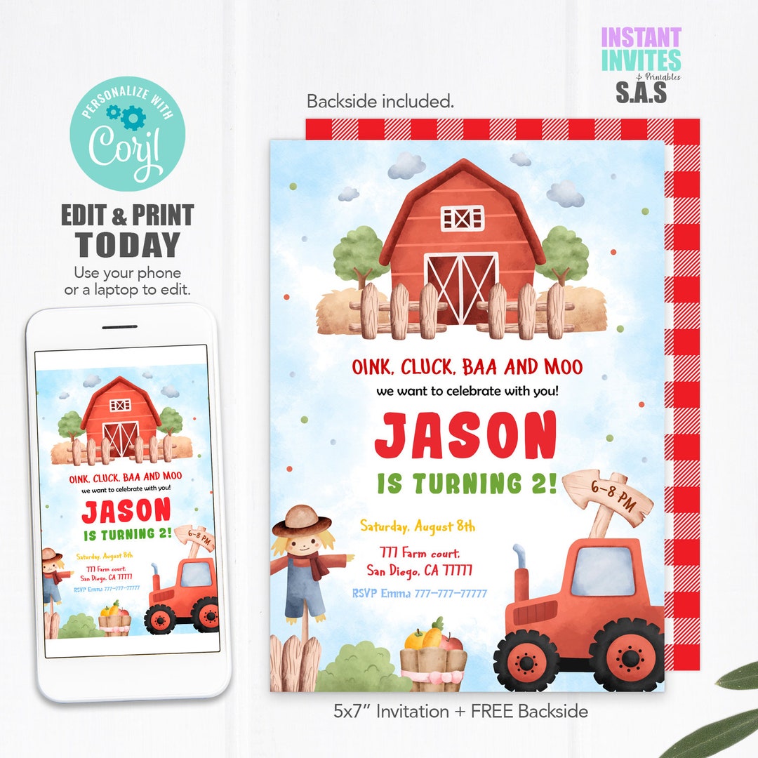 Farm Birthday Invitation: Editable Barnyard Party Invites (instant ...