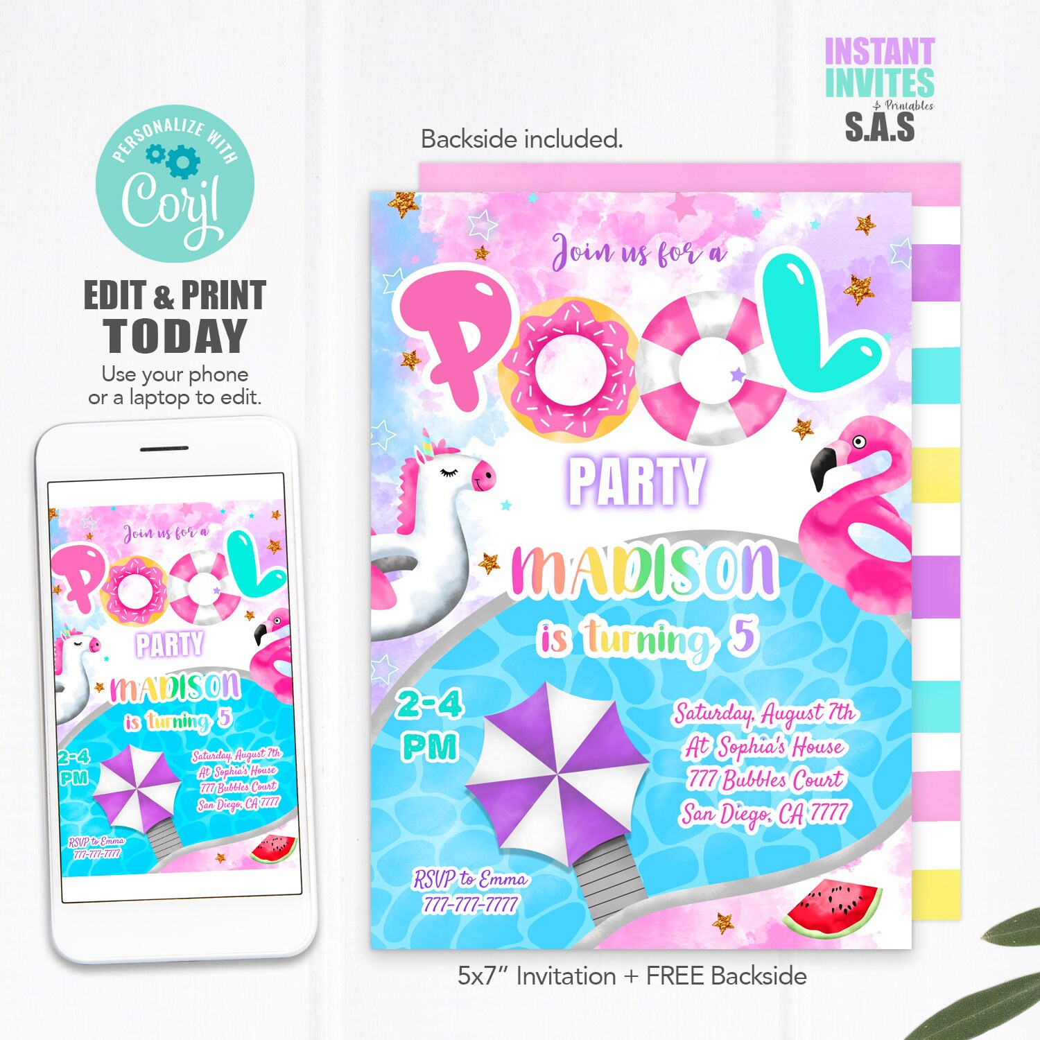 Pool Party Invitation Pool Birthday Invite Instant Download - Etsy