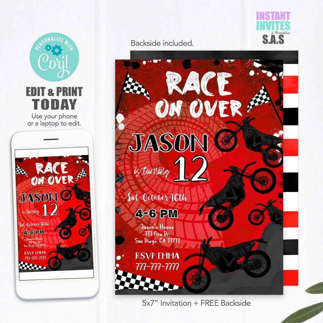 Bike Party Invitation, Dirt Bike Invites, Instant Download Dirt Bike ...