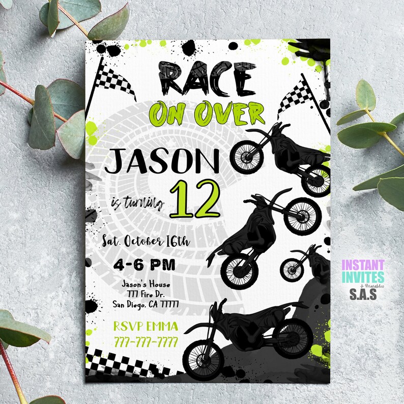 Bike Party Invitation Dirt Bike Invites Instant Download - Etsy