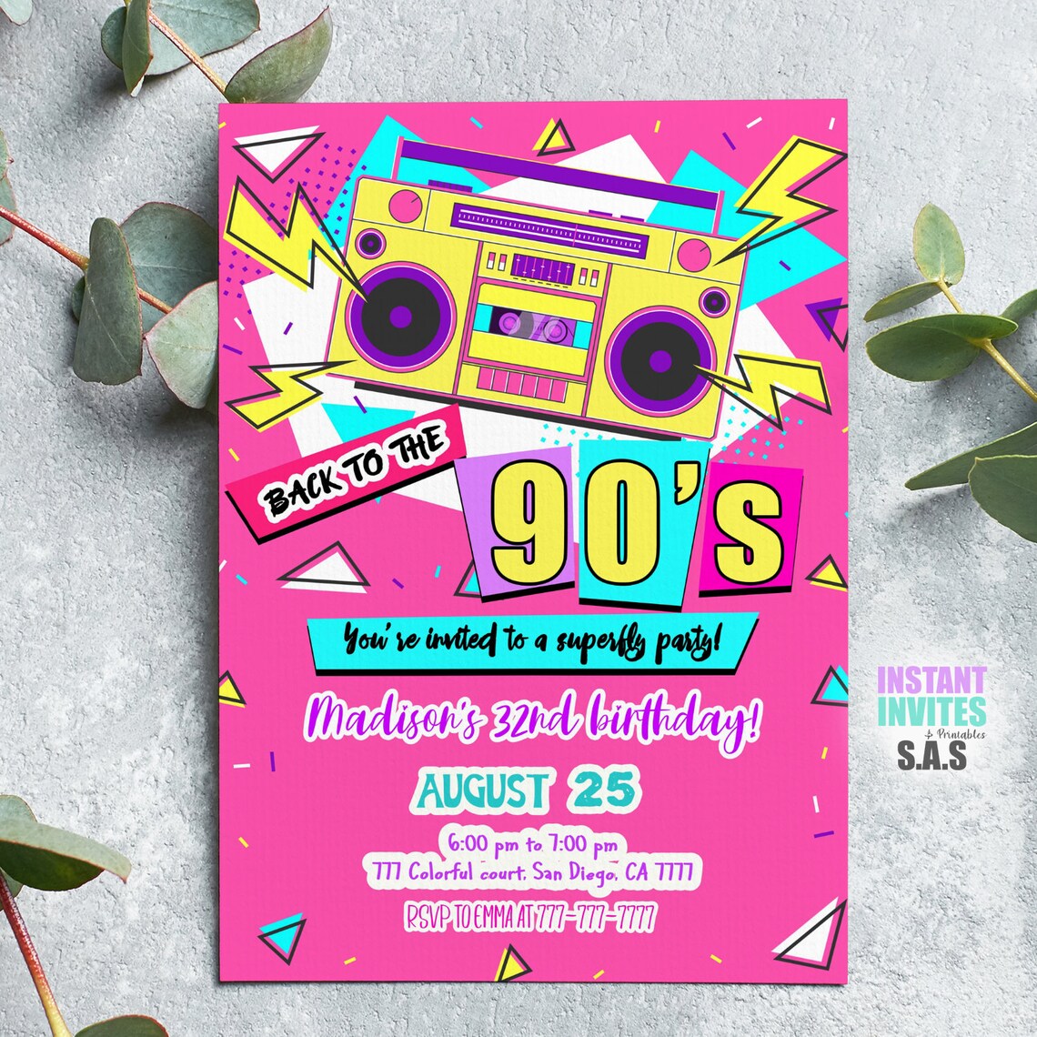 90s Invitation 90s Invites Instant Download 90s Invitations - Etsy