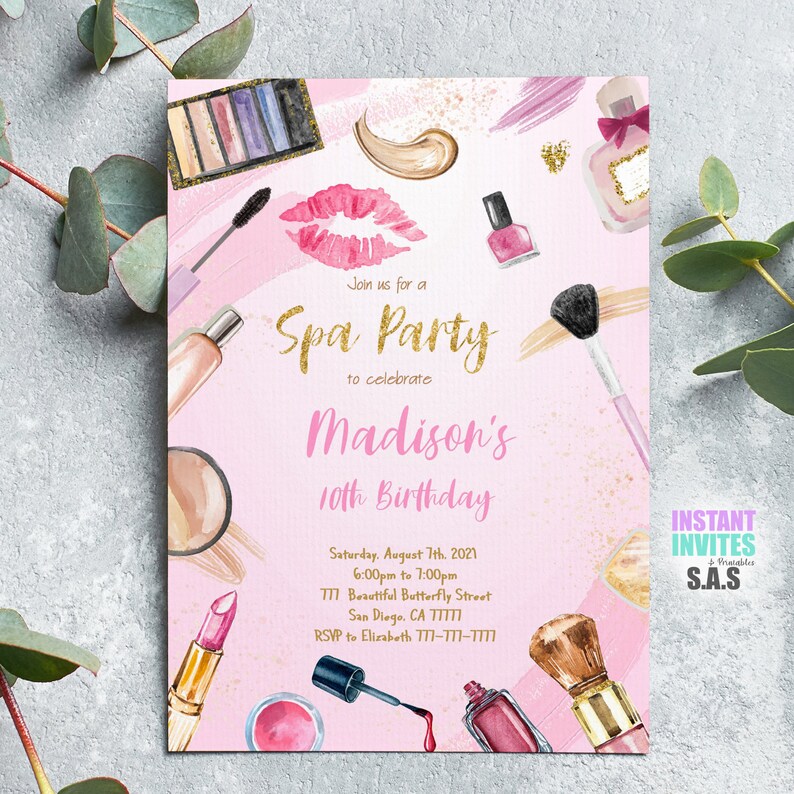 Spa Party Invitation Spa Birthday Invites Instant Download - Etsy