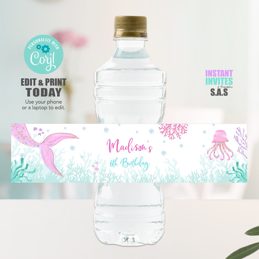 Mermaid Water Labels, Mermaid Labels, Mermaid Water Bottle Labels ...