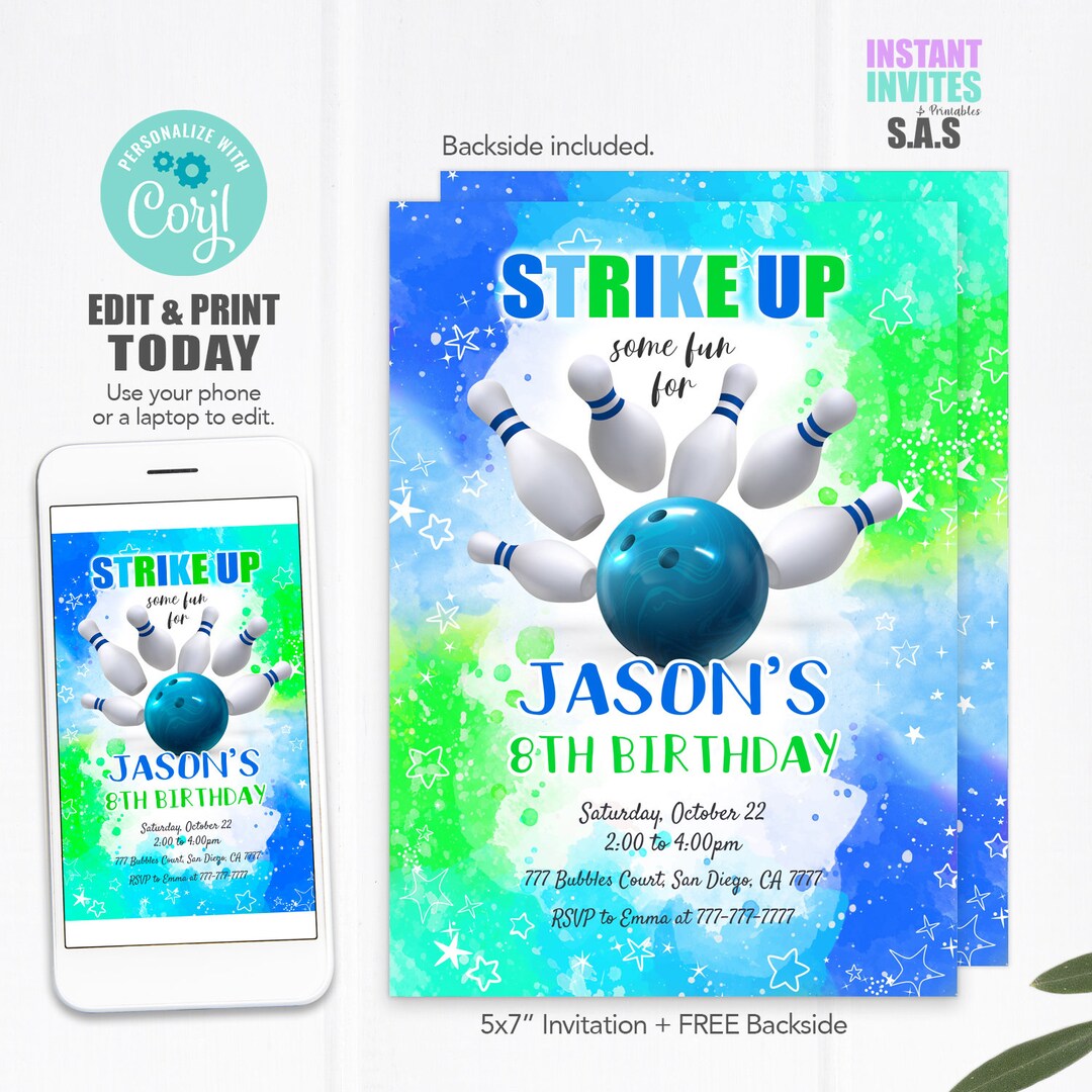 Bowling Invitation, Bowling Invites, Instant Download Bowling ...