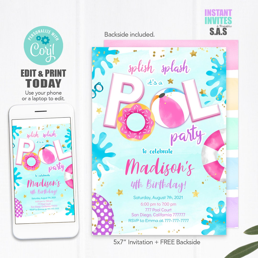 Pool Invitation, Pool Party Invite, Instant Download Pool Party ...