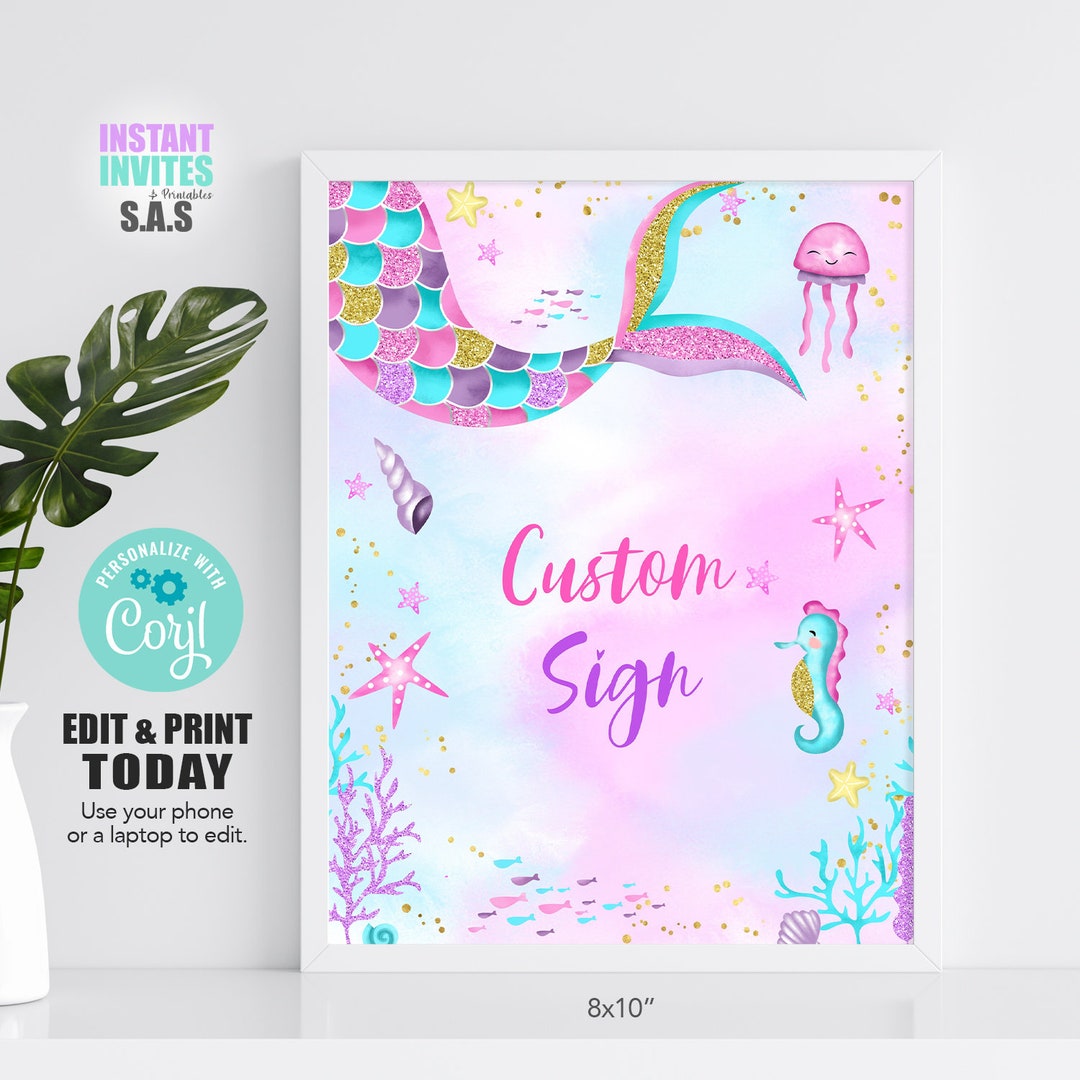 Editable Mermaid Sign, Mermaid Custom Sign, Mermaid710 - Etsy