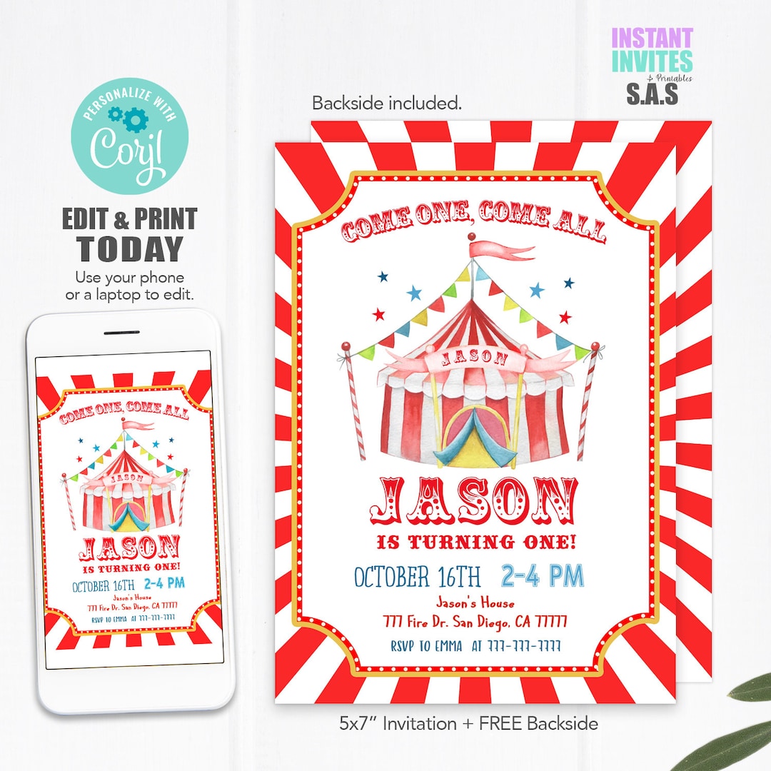 Circus Invitation, Circus Invites, Instant Download Circus Invitations ...