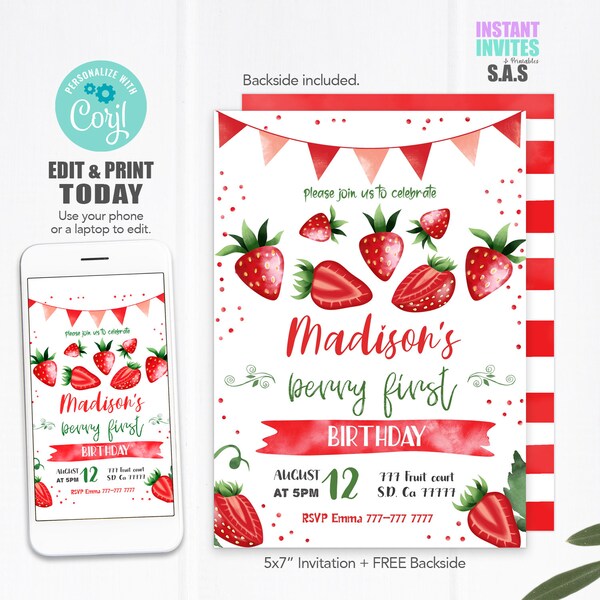 Berry First Birthday Invitation - Etsy